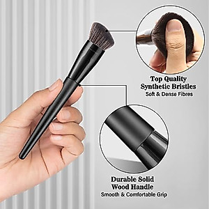 Professional Makeup Brush Set, LUXBRU 20PCs Makeup Brushes with Foundation Eyebrow Blending Concealer Blush Eyeshadow Contour Powder Brush, Make Up Brushes Kit with Travel Case & 2 Powder Puff-Black