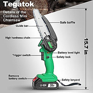 Tegatok Mini Chainsaw, 6-Inch Electric Chainsaw Cordless with 2000 mAH Battery and Charger, Power Battery Chain Saws, Portable One-Hand Rechargeable Handheld Chainsaw for Wood Cutting, Trimming