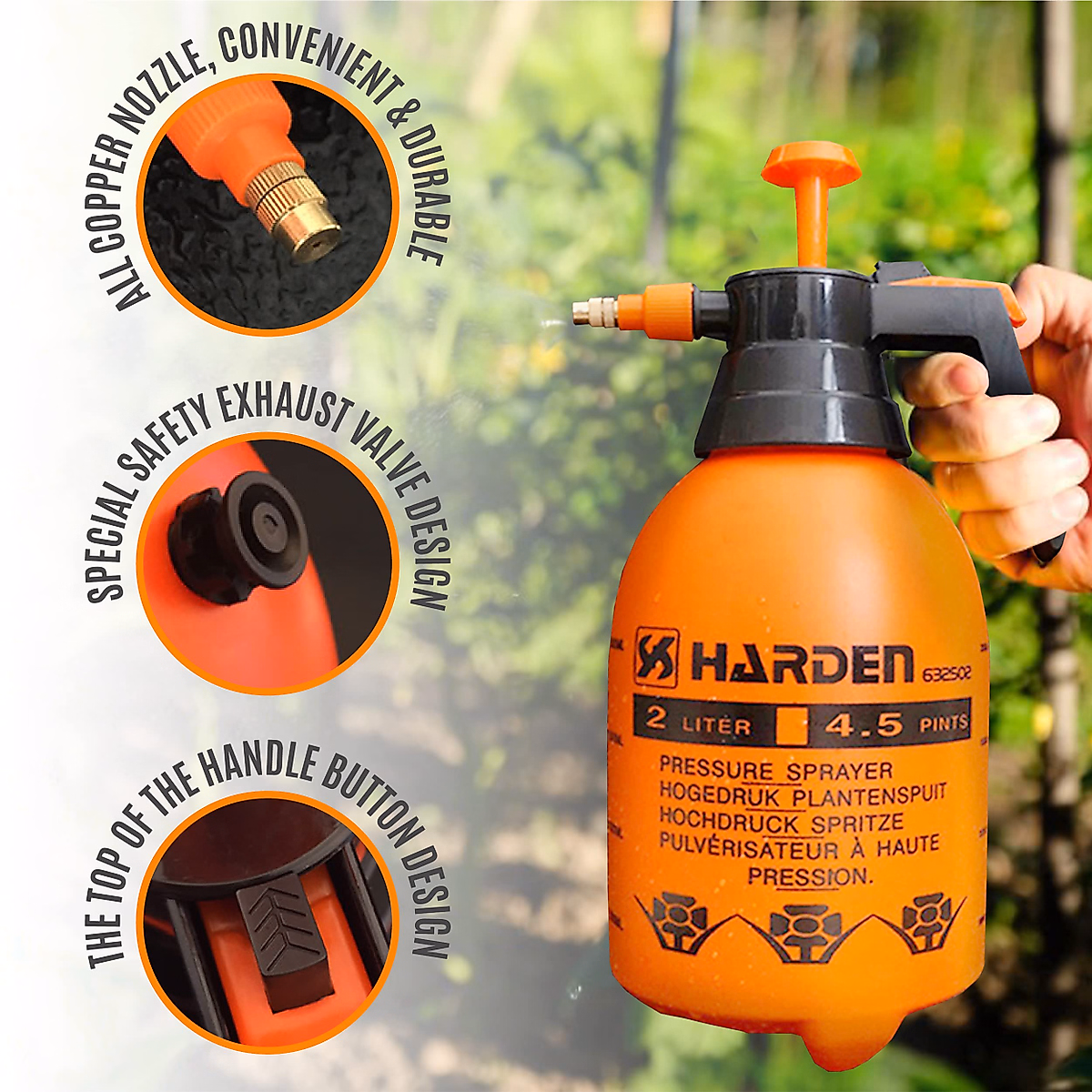 HARDEN Portable Manual Hand Sprayer and Pressure 2L 0.5 Gallon Garden Sprayer Lawn, Plants with Safety Valve and Adjustable Nozzle | Pump Sprayer| Water Sprayer