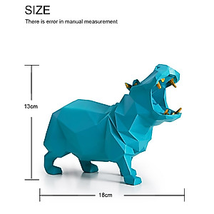HAUCOZE Hippo Statue Sculpture Modern Decor Home Gifts Animal Figurine Table Centerpiece Crafts Polyresin Arts Blue 7.1inch