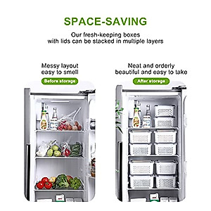 6 Pack Produce Saver Storage Containers , 3 fresh-keeping boxes + 3 drain baskets Multifunctional Draining Crisper with Strainers, Keep Vegetables Fresh ,Fresh Vegetable Fruit Storage Containers ,