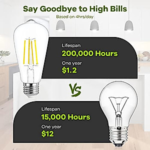 Kecoreay LED Edison Bulb 5000K Daylight White,7W 850Lum Light Bulbs 60 Watt Equivalent, E26 Standard Base Edison LED Bulbs,Antique ST58 Filament Light Bulb,High CRI 85+,Non Dimmable,6 Packs