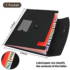 4 Pack 7-Pocket Expanding File, Plastic Expandable File Folder with Pockets, A4/Letter Size Accordion Organizer Folder, for School and Office Supplies - Black&Blue&Pink&Yellow