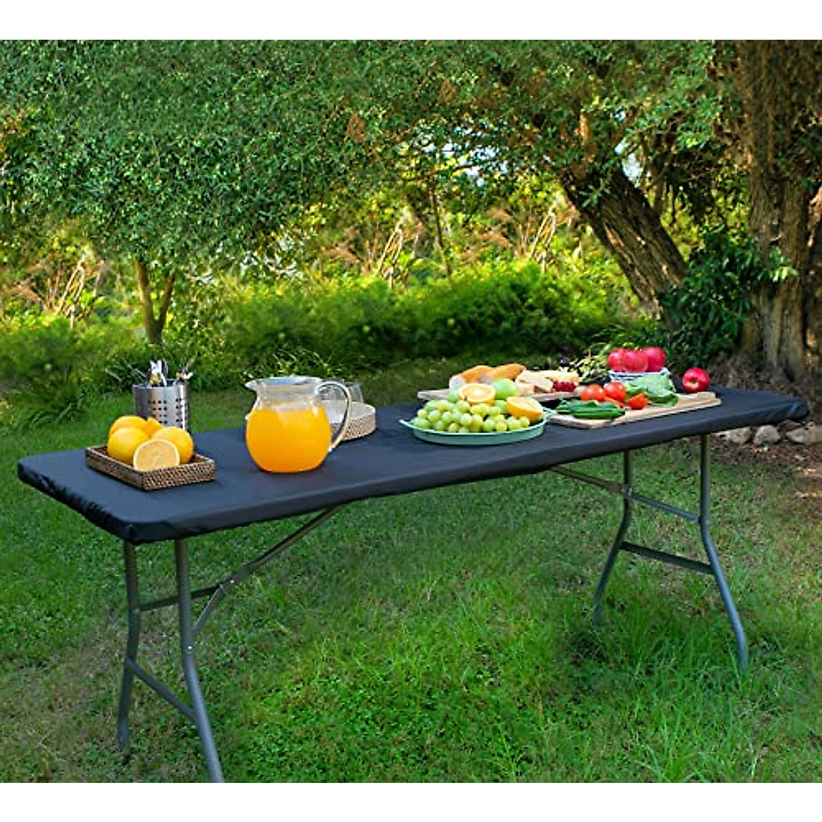 moty Folding Table Cover, Polyester Fitted Waterproof Outdoor Tablecloth Protector with Elastic for Rectangle Picnic Tables, Washable, Wrinkle Resistant, for Patio, Parties, Camping