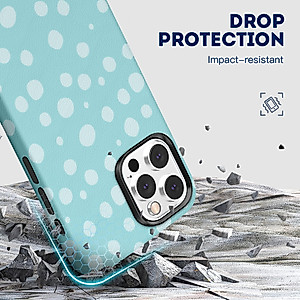 kingflag Vegan Leather Magnetic Case for iPhone 15 Pro Max Wireless Charging, Metal Buttons, Shockproof Protective Phone Case Cover for Women Men 6.7" (Teal with White Dots)