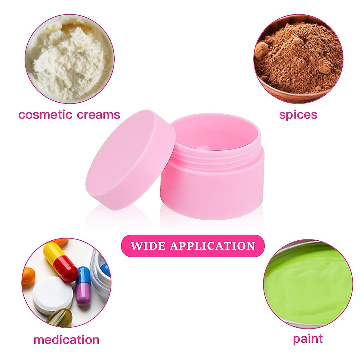 Plastic Containers Akamino White Plastic Lotion Jar with Inner Liners and Dome Lids for Make-up Cosmetic, Creams, Lotions, Refillable Travel Airtight Container Storage (1.25 Oz, 37 ML, 12 PCS, Pink)
