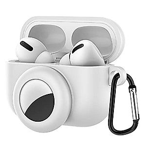 2 in 1 Protective Case Compatible with AirPods Pro and Airtags, Soft Silicone Holder with Keychain Anti-Scratch and Anti-Loss Cover for Airtag Item Finder Trackers, 1 pcs (White)