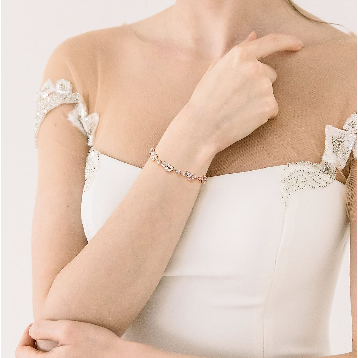 SWEETV Cubic Zirconia Bridal Wedding Bracelets for Brides, Bridesmaids, Marquise Elegant Tennis Bracelet for Women Jewelry Gift