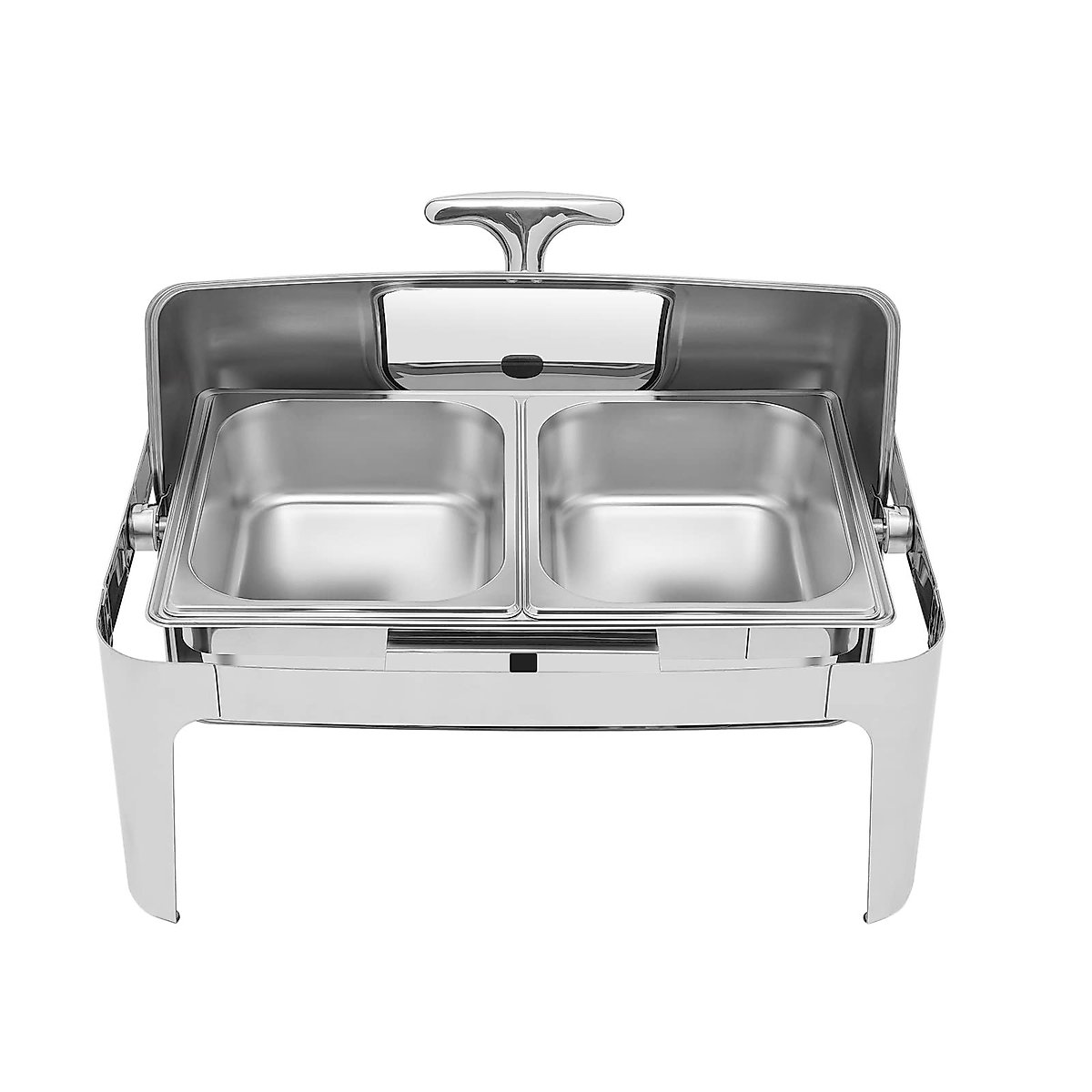 14.26Qt Chafing Dish Buffet Set, Stainless Steel Chafing Server Set with Clear Lid&2 Trays&Handle&Thickened Support Feet, for Food Warmer Parties Buffets