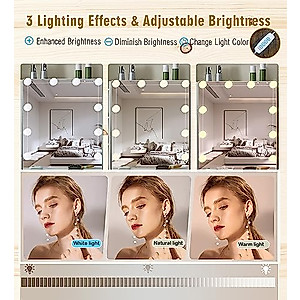 Lucaseone Vanity Desk with Lights Mirror, Vanity Table Makeup Vanity with Slidable Mirror,Drawers & Stool,for Bedroom, White (05USB712)