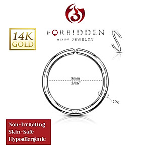 Forbidden Body Jewelry 20g 8mm Solid 14K White Gold Hoop Ring for Nose and Cartilage Piercings