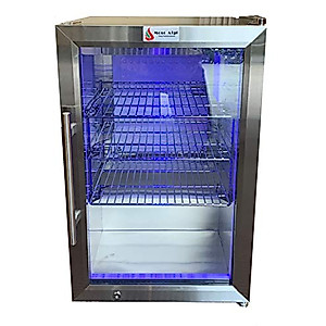 Mont Alpi MAF 2.7 Cubic Ft Outdoor Rated Glass Door Compact Temperature Adjustable Lockable Refrigerator Beverage & Wine Cooler Module w/ 3 Adjustable Racks + Blue LED Lighting