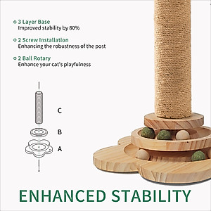 Cat Scratching Post - Cat Scratcher Kitten Toys for Indoor Cats Wooden Ball Track Two-Layer Modern Sisal 22" Tall Scratch Post Interactive Toy with Dangling Ball