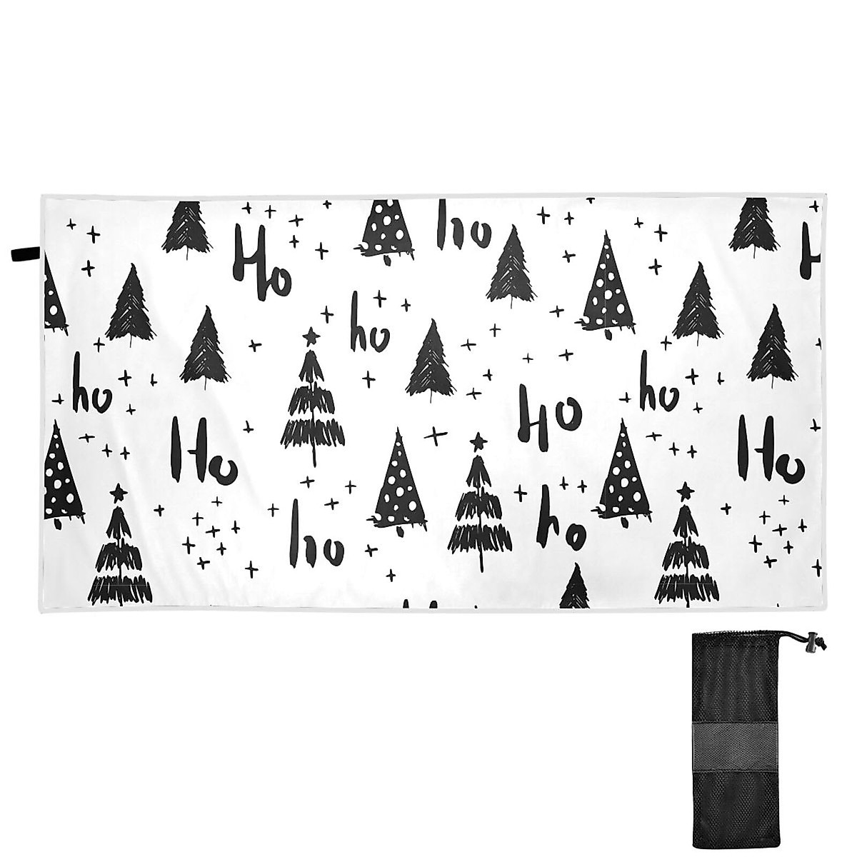 Christmas Tree Hohoho Black Beach Towel Quick Dry Microfiber Beach Towels Oversized SandProof Travel Towel for Women Girls Boys Adults Bath Towel for Bath Vacation Body Pool Gym Camping, 31”x 71”