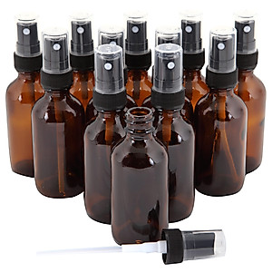 Vivaplex 12, Amber, 1 oz Glass Bottles, with Black Fine Mist Sprayers