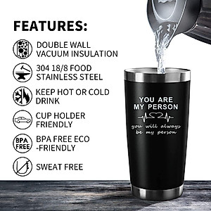ATHAND Grey'S Anatomy Merch 20oz Tumbler with Straw & Lid - You Are My Person,Greys Anatomy Gifts,Insulated Stainless Steel Tumbler Iced Coffee Cup Travel Mugs Friend Birthday Gifts,1 Pcs