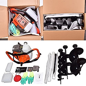 72CC Auger Post Hole Digger, 3KW 2 Stroke Post Hole Auger Gas Powered with 3 Auger Drill Bits(4" & 8" & 12") + 3 Extension Rods for Farm Garden Plant