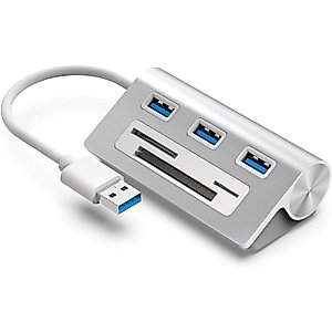 Rybozen Aluminum 6-in-1 USB 3.0 Hub, Powered USB Hub with CF/SD/TF Card Port, Card Reader Hub for Mac Pro, iMac, MacBook, Laptop and Desktop PC