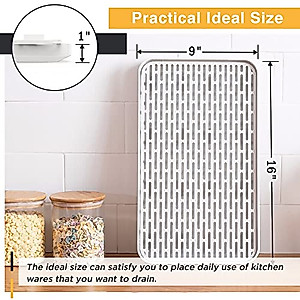 SOSMAR Dish Drain Tray, 16'' x 9”, 1.3L Large Water Storage Capacity Dish Drain Board, Dish Drying Pad for Kitchen Counter, Coffee Tea Tray, Water Drip Tray Holder for Cup, Fruit, Bathroom Accessories