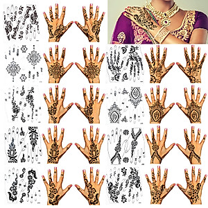 9 Sheets Henna tattoo stickers Kit , Indian Waterproof temporary hand tattoo stickers, Lasting for Beach, Festivals, & Parties