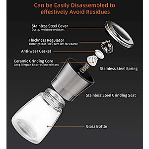 Professional Salt and Pepper Grinder Set of 2 - Brushed 304 Stainless Steel, Adjustable Ceramic Coarseness, Pepper, Sesame, Spice Salt Shaker, Pepper Grinder, Added Bonus Two Cleaning Brush- 6 Oz