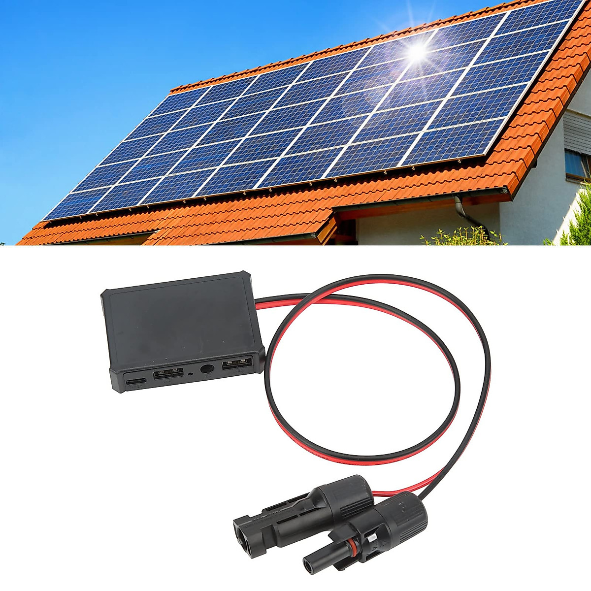 UPQRSG Solar Connector, Copper Wire Solar Panel Adaptor Kit Tool with Type C DC USB Interface, Plug Play Connect Solar Panel Controller, for Solar System Phone Charging