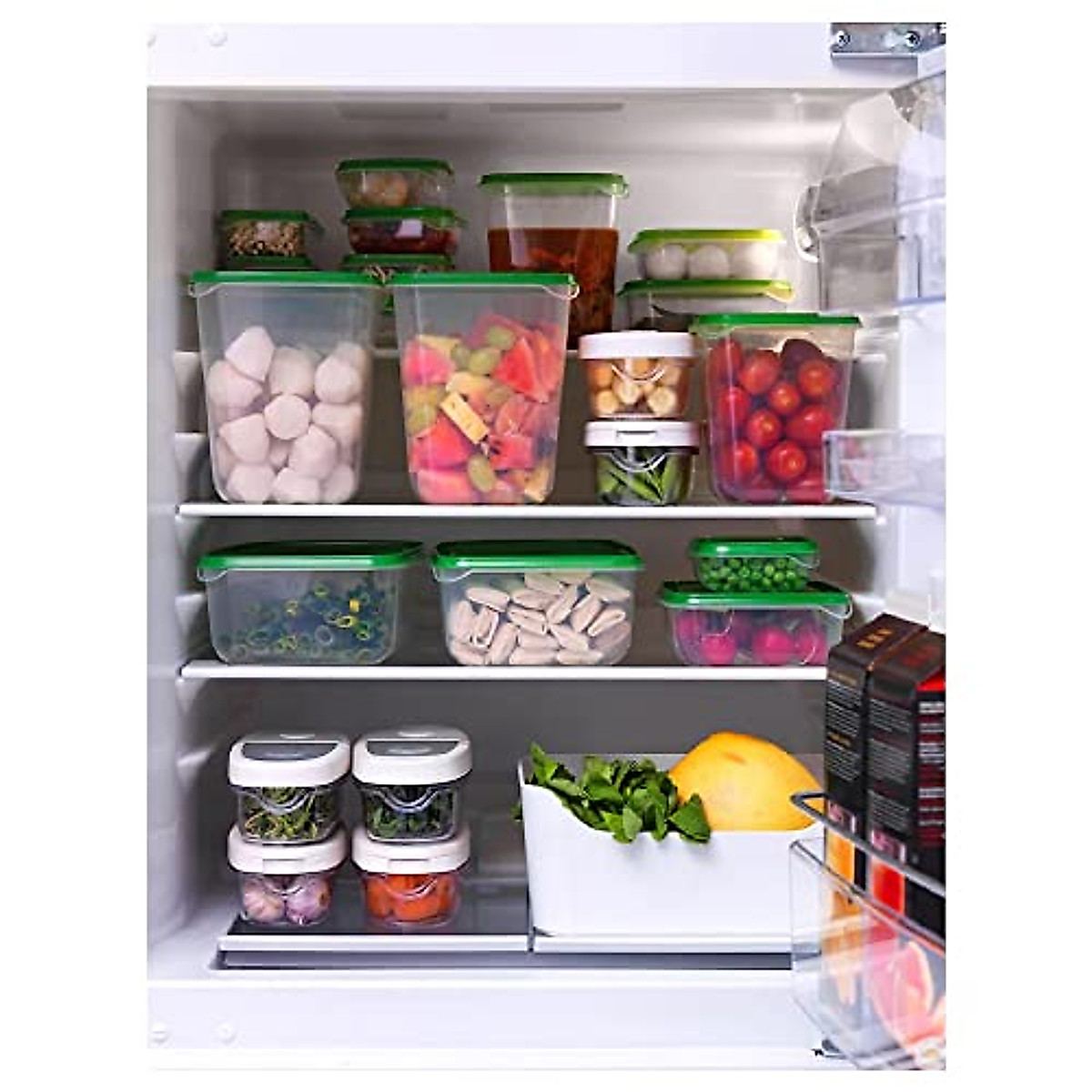 PRUTA Food Container Boxes with Lid Set of 17 Clear/Green Microwave Freezer Dishwasher Safe