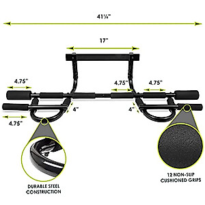 ProsourceFit Multi-Grip Chin-Up/Pull-Up Bar, Heavy Duty Doorway Trainer for Home Gym (ps-1109-cu), Black