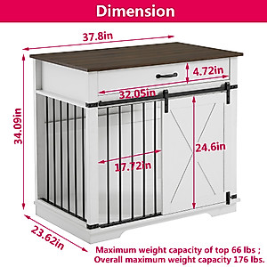 Vliekcy Farmhouse Dog Crate Furniture with Drawer 37.8" Dog Kennel Furniture White Side End Table Dog Crate Indoor Table Dog Cage for Small Medium Dog