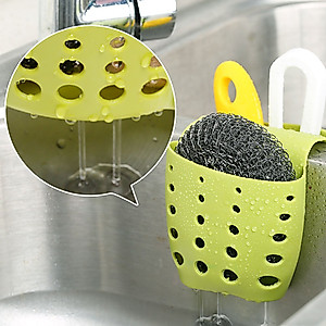 Tlovudori Silicone Sponge Holder Kitchen Bath Sink Double Side Hanging Storage Basket (LB41-Green)