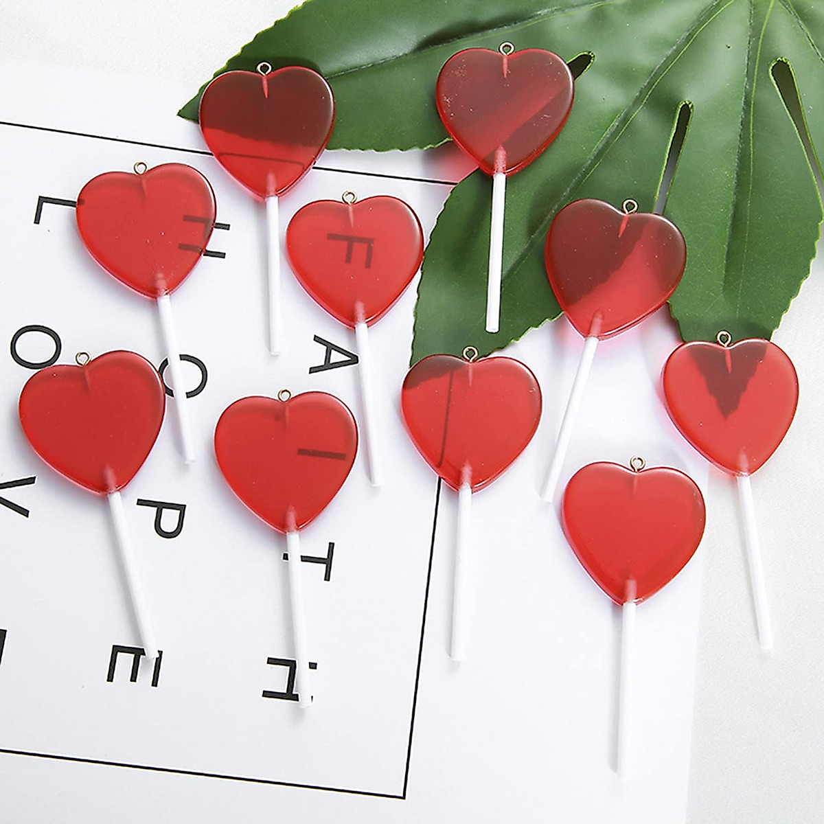 Food Sweet Cute Clear Transparent Heart Candy Resin Lollipop Earrings Resin Candy Earrings Costume Trendy Style Women Jewelry (Heart Candy Resin Lollipop Earrings-Red)