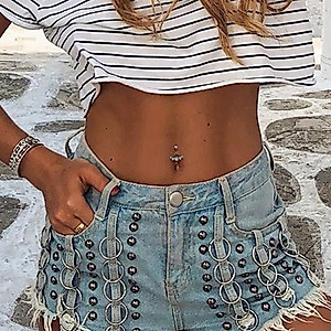 FIASASO 3Pcs 14G Belly Button Ring for Women 316L Surgical Steel CZ Opal Belly Ring Simple Reverse Navel Rings Body Jewelry Butterfly