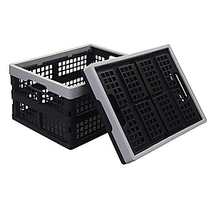 CadineUS 2 Packs 15 Liter Folding Crates, Plastic Collapsible Storage Basket, F