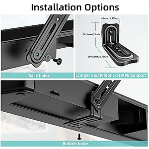 HCMOUNTING Soundbar Mount Bracket, Sound Bar Mounts Under TV or Above TVs Fits Most Sound Bars Up to 20 Lbs, Soundbar TV Mount with 180° Adjustable Extension Plates and L-Shaped Hooks