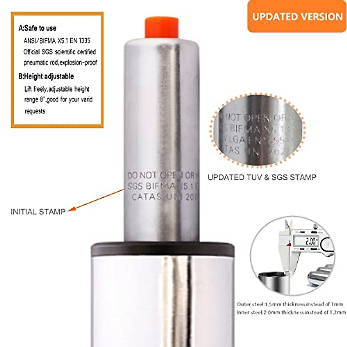 Kaleurrier Gas Lift Cylinder,Pneumatic Chair Replacement Parts- Chair or Stool Lifting Control Mechanism, 500 lbs Heavy Duty Steel Case,Chromcraft,in Universal Size,Height Extension: (10.25" Stroke)