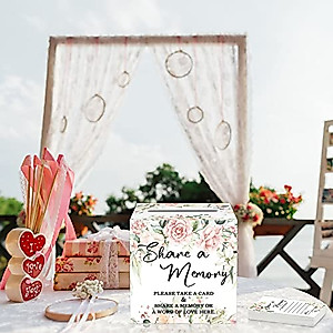 Tatuo 50 Pcs Greenery Share a Memory Cards for Collections of Life, Memory Cards Box Guest Card Ideas Pink Flower Box for Funeral Graduation Wedding Bridal Shower Birthday Anniversary Retirement