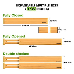 ANTOWIN Bamboo Drawer Dividers Organizers 16pcs, Expandable Drawer Separators Splitter, 17-22 inches Long Adjustable Spring-loaded Organizer for Large Utensil, Clothes, Tools Drawers (8+8)