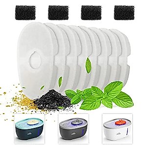 iPettie Water Fountain Filters for Avocado Fountain, IP-AD21-F8, 8PCS Carbon Filters and 4PCS Foam Filters