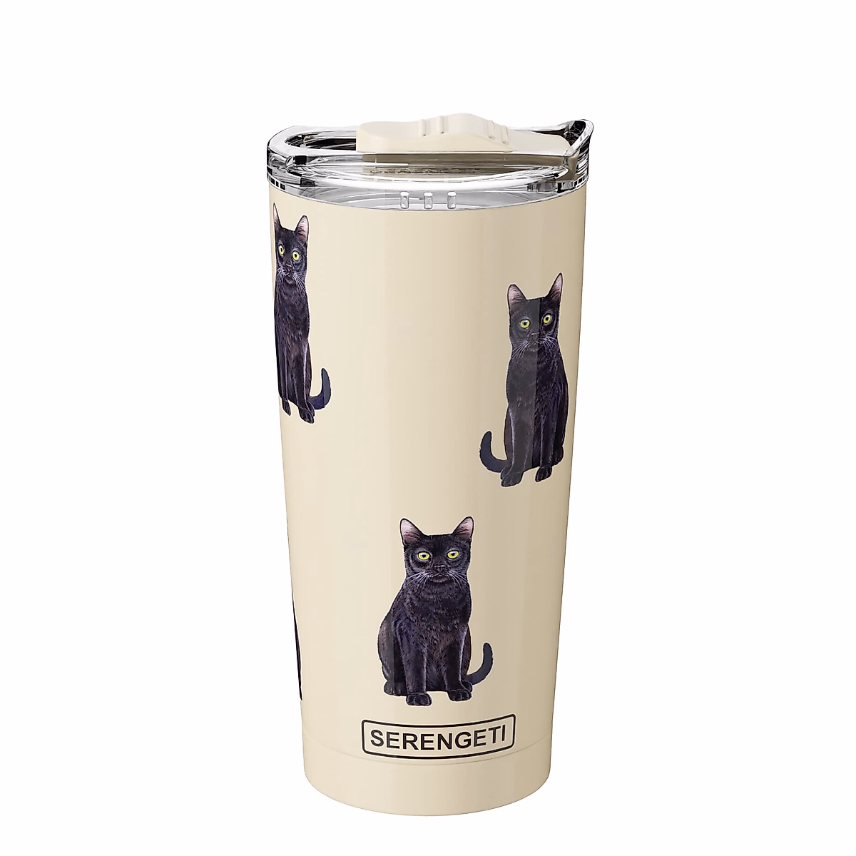 Black Cat SERENGETI 16 Oz. Stainless Steel, Vacuum Insulated Tumbler with Spill Proof Lid - 3D Print - Insulated Travel mug for Hot or Cold Drinks (Black Cat Tumbler)