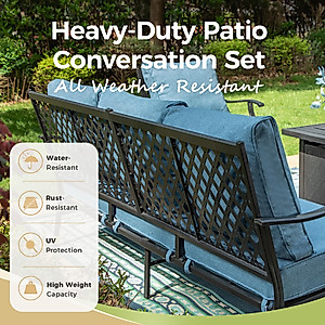MIXPATIO Patio Furniture Set, 6 Pcs Metal Outdoor Conversation Set, 2 Swivel Chairs, 2 Ottomans and 3 Seater Sofa with 5.75" Extra Thick Cushion and Gas Fire Pit Table, Navy Blue