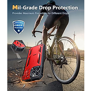 FNTCASE for iPhone 13 Pro-Max Case: Military Grade Shockproof Protective Phone Cover with Kickstand - Dual Layer Full Protection Matte Textured Drop Proof Heavy Duty Hard Cases - 6.7 Inch Red