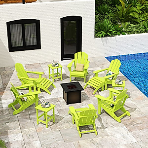 WO Home Furniture Set of 2pcs HDPE Adirondack Chairs Lounger Outdoor Folding Seat for Fire Pit, Beach, Balcony, Backyard, Lawn, Patio, Pool, Deck, Garden - Weather UV Resistant (Lime)