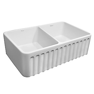 Whitehaus Collection WHFLRPL3318-WHITE Reversible Kitchen Fireclay Sink, White