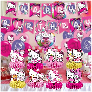 8Pcs kitty Honeycomb Table Centerpiece, kitty Birthday Party Supplies Table Decorations for Kids Party Decorations