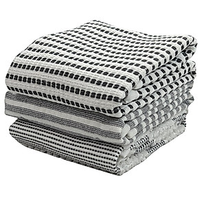 Oversized White Dark Gray Kitchen Towels: 100% Cotton Soft Absorbent Assortment Ribbed Terry Loop, Set of 3 Multipurpose for Everyday Use (Charcoal)