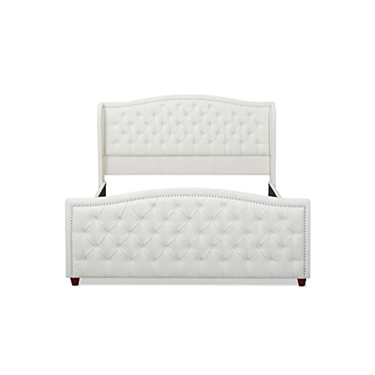 Jennifer Taylor Home Marcella Upholstered Shelter Headboard Bed Set, King, Antique White Polyester