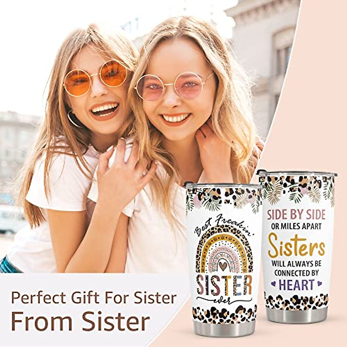 Macorner Sister Gifts From Sister - Stainless Steel Tumbler 20oz Gifts for Sisters - Mothers Day Gift For Sister From Sister - Gift For Best Friend Women Big Sister Little Sister Birthday Gifts