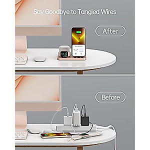 MODOCH 3 in 1 Charging Station for Apple Multiple Devices, Foldable and Portable Travel Charging Dock Compatible with iPhone Airpods Apple Watch Charger Stand with Adapter (Rose Gold)