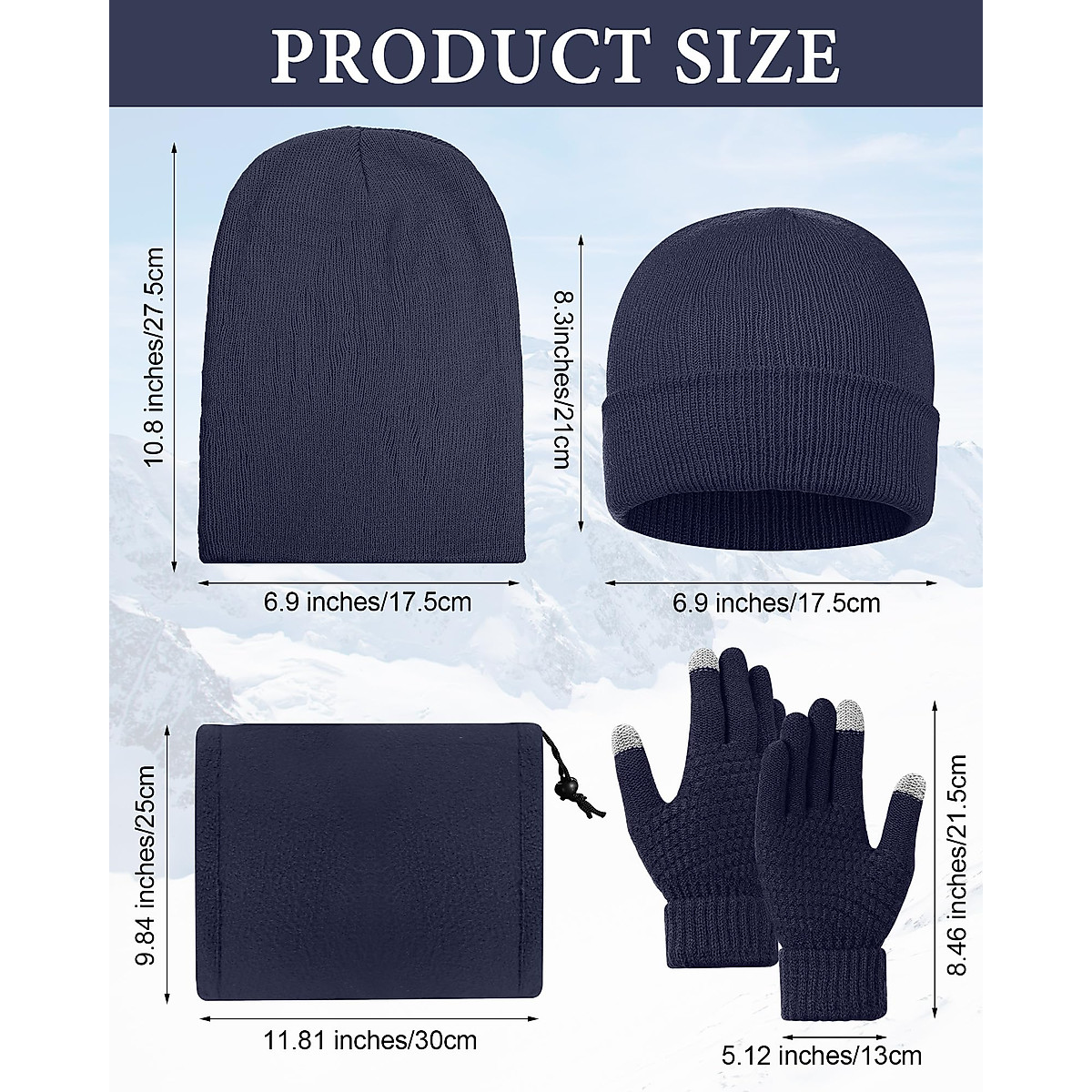 Liitrsh 12 Pcs Winter Beanie Hat Scarf Touchscreen Gloves Set Skull Cap Knit Fleece Neck Warmer Touch Screen Mittens for Women Men (Classic Colors)