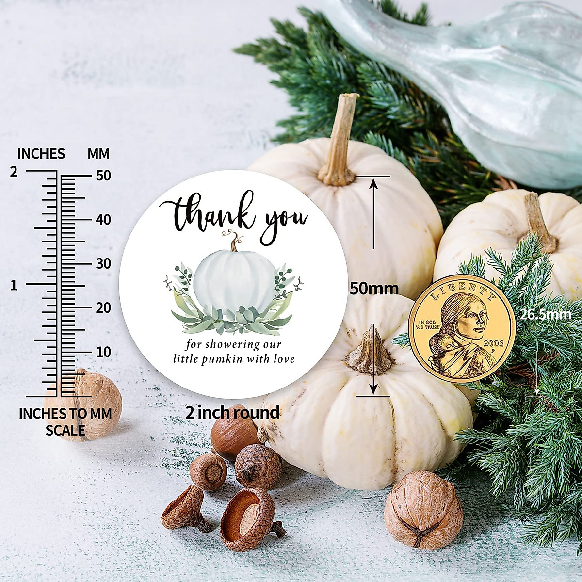 90 Little Pumpkin Baby Shower Thank You Stickers, Baby Shower Party Favor Stickers,Fall Themed Baby Shower Favor Stickers (2 Inch)